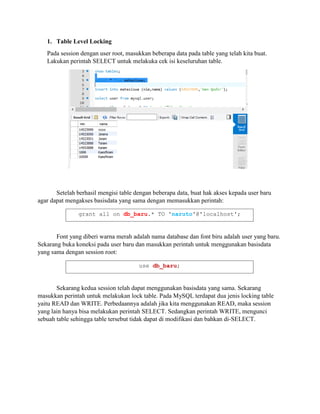 Demo Komparasi Row dan Table Locking pada MySQL dengan Oracleg11 | PDF