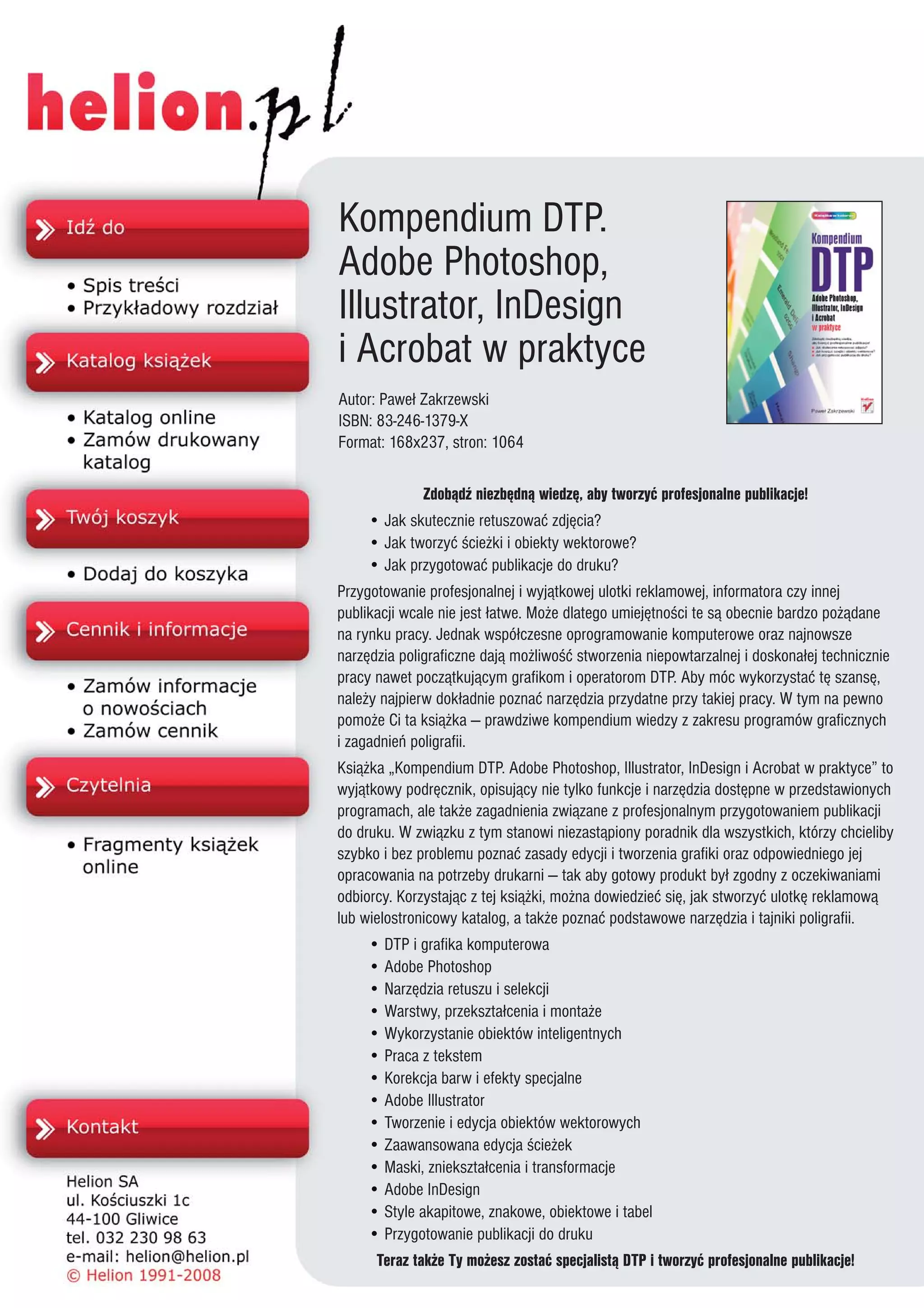 Kompendium DTP. Adobe Photoshop, Illustrator, InDesign i Acrobat w praktyce | PDF