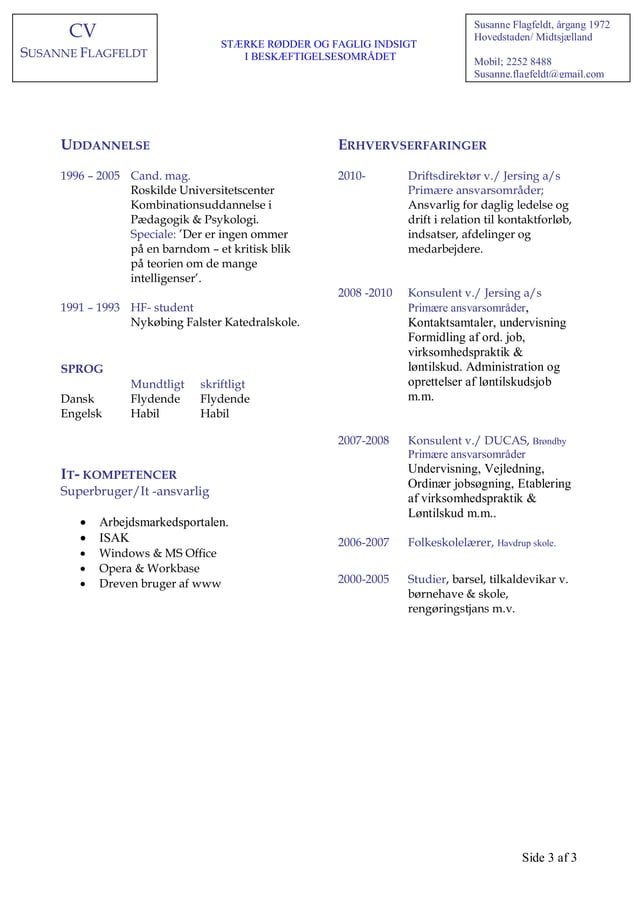 Kompetence Cv Susanne Flagfeldt | PDF