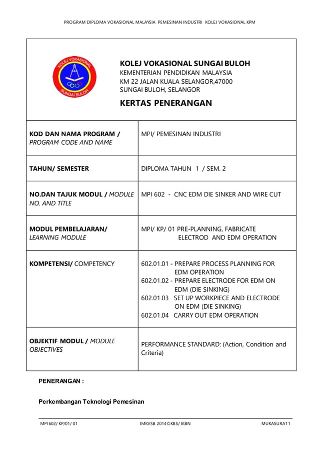 Kompetensi kp mpi 602.01 cnc edm die sinker | DOCX