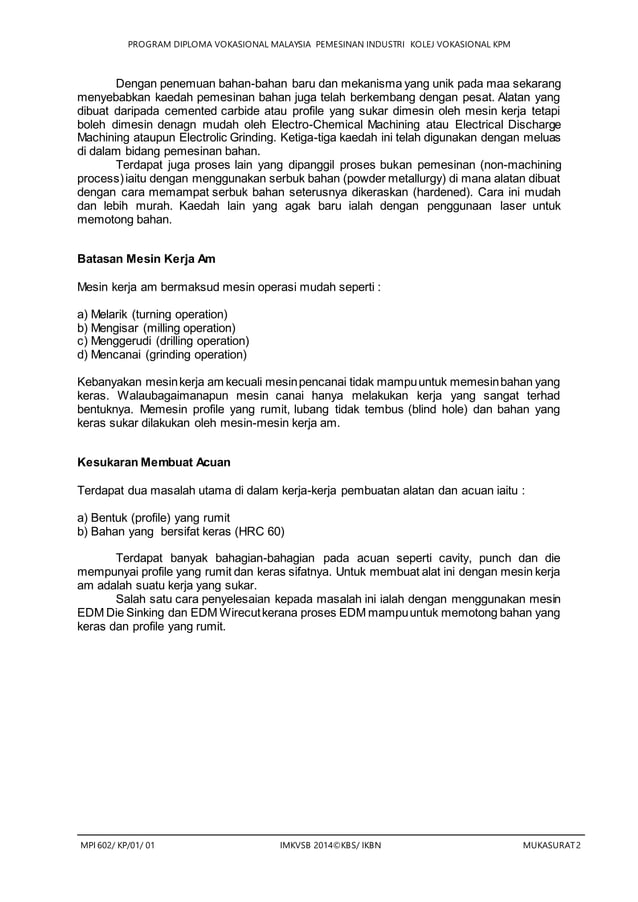 Kompetensi kp mpi 602.01 cnc edm die sinker | DOCX