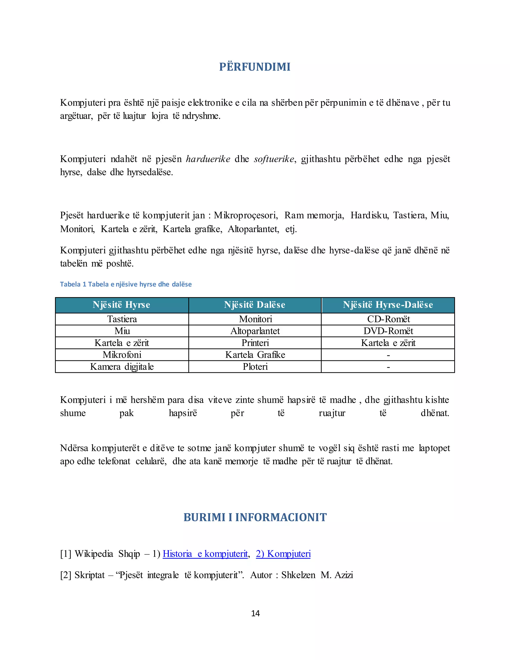 Kompjuteri, Historiku i tij dhe pjeset harduerike te tij ( CPU ...