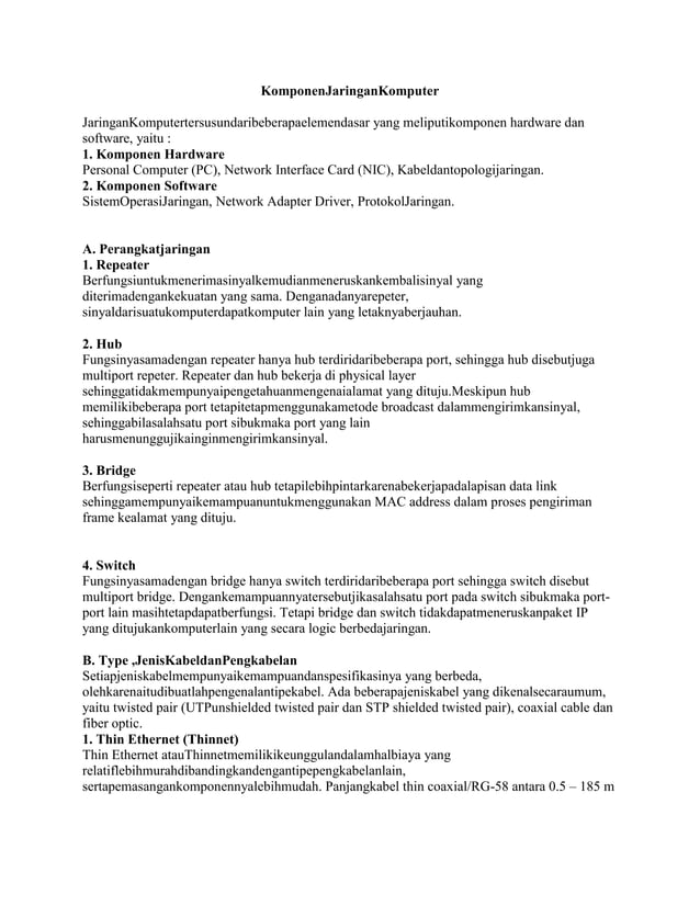 Komponen jaringan komputer | PDF