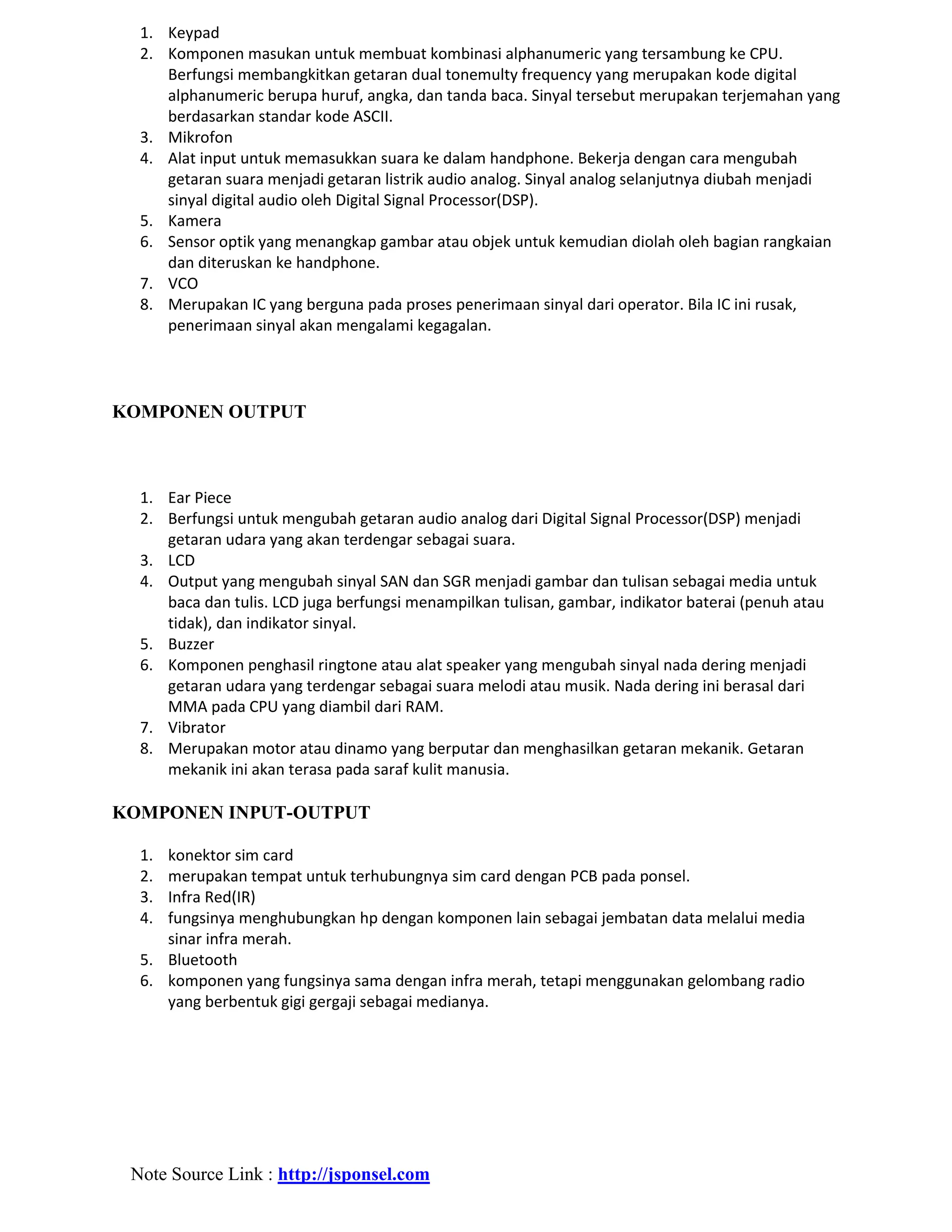 Komponen pada handphone fungsi fungsinya | PDF