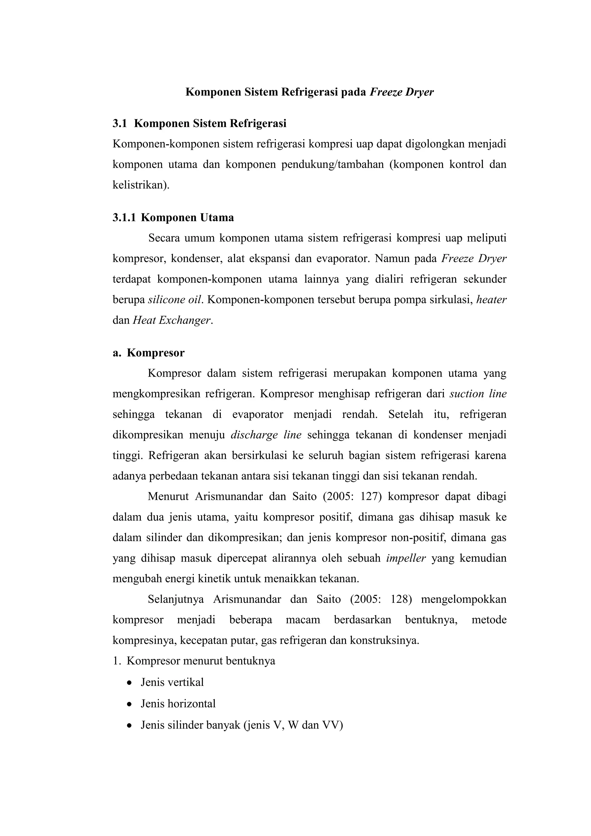 Komponen sistem refrigerasi pada freeze dryer | DOCX