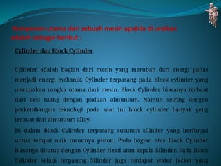 Komponen utama engine 4 Stroke beserta fungsinya | PPT