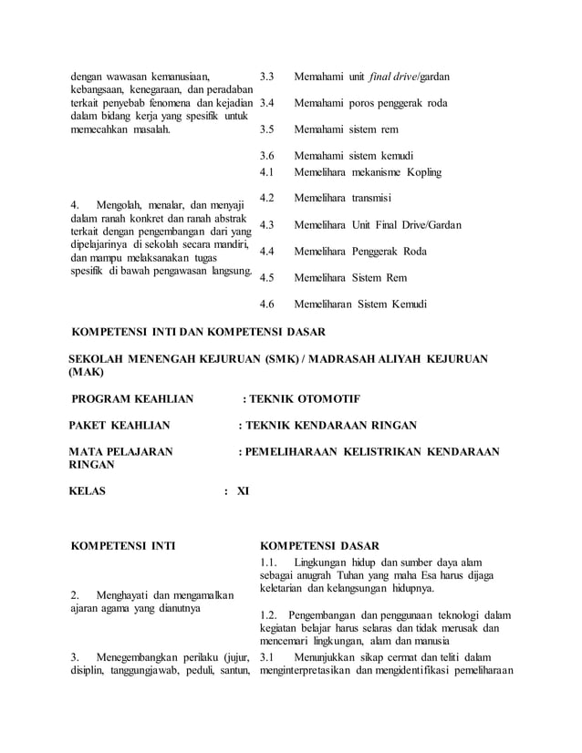 Kompotensi mata pelajaran otomotif | PDF