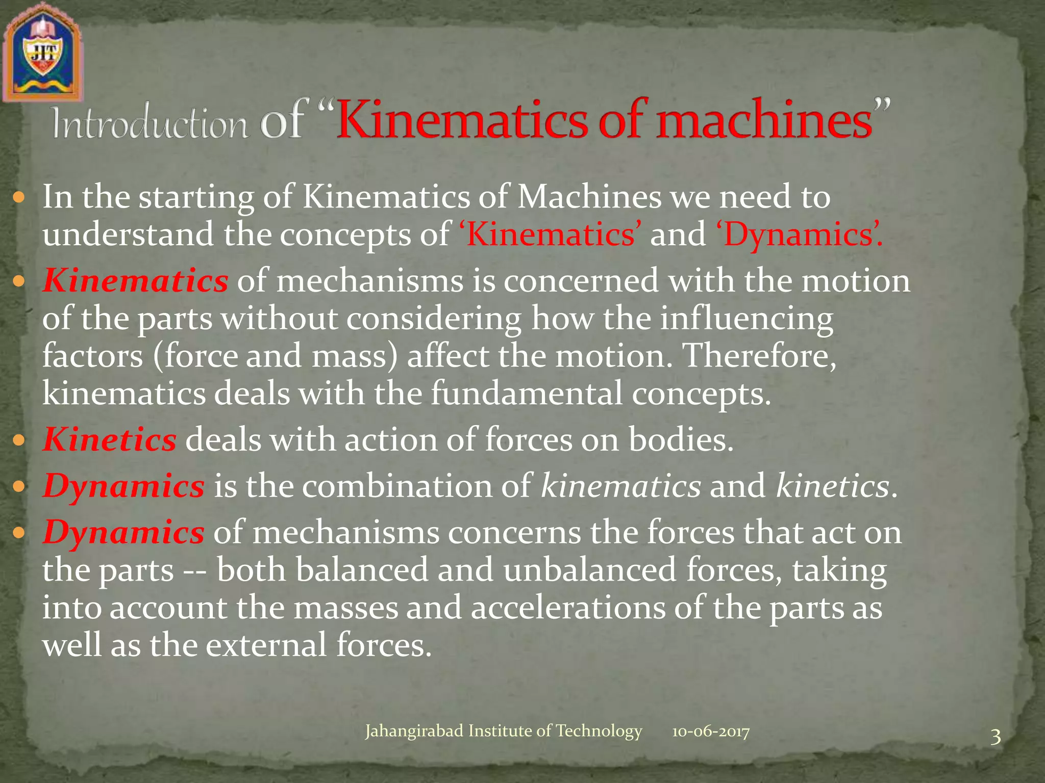Kinematics of machines | PPTX | Physics | Science
