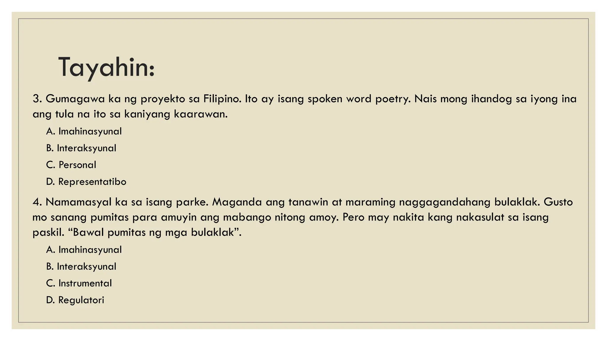 Unang Markahan – Modyul 6: Gamit ng Wika sa Lipunan (Instrumental at ...