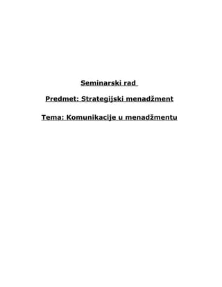 Komunikacije u mendzmentu strategijski menadzment | DOC