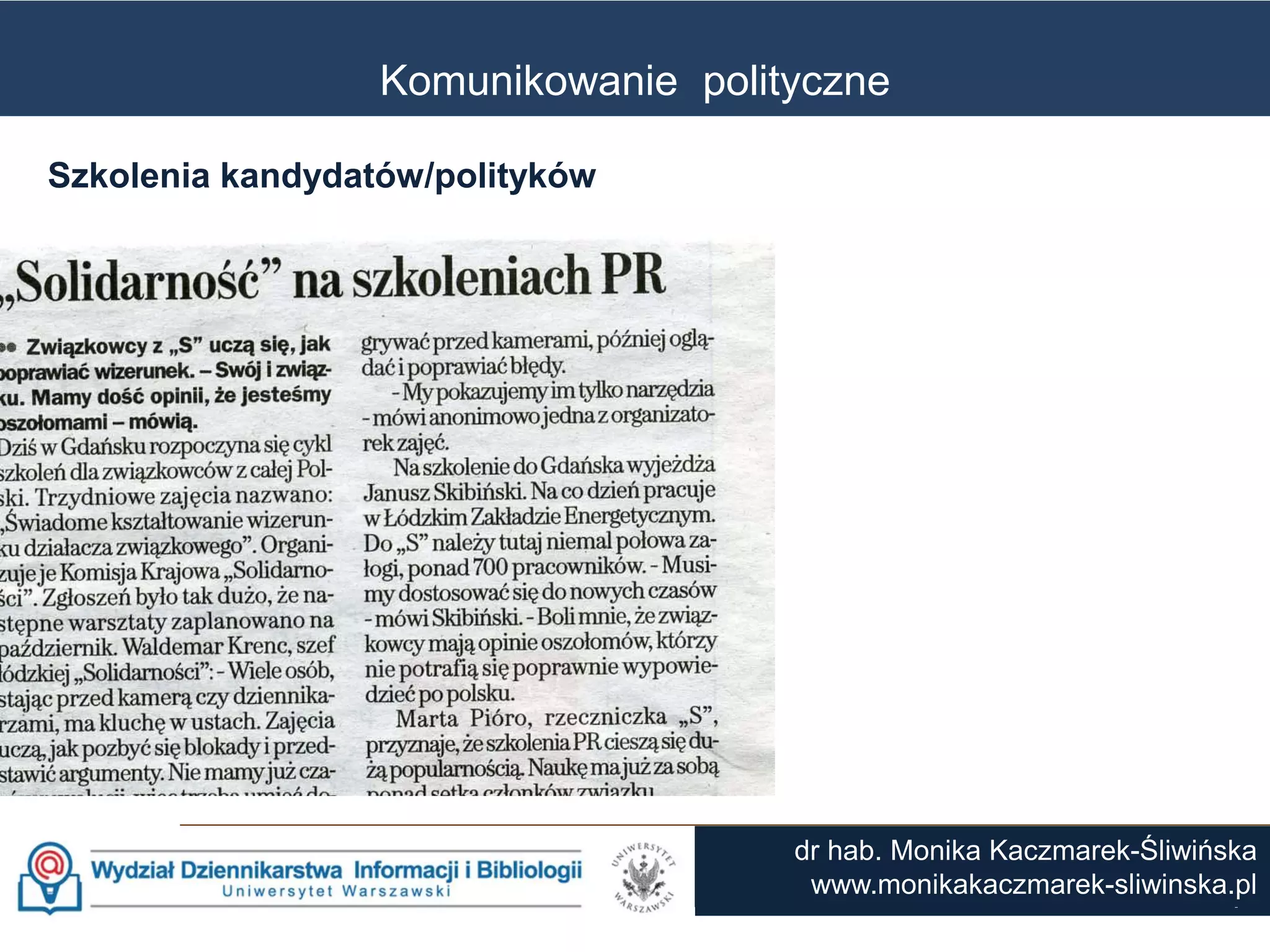 Komunikacja polityczna. Elementy wizerunku c.d. | PPSX | Politics
