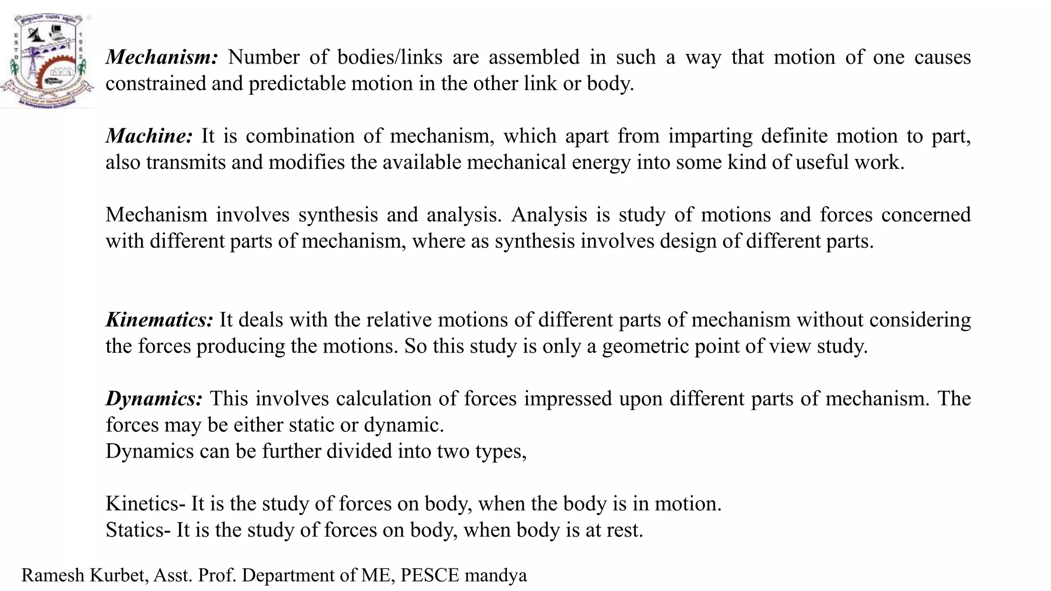 Kinematics of Machinery | PPTX