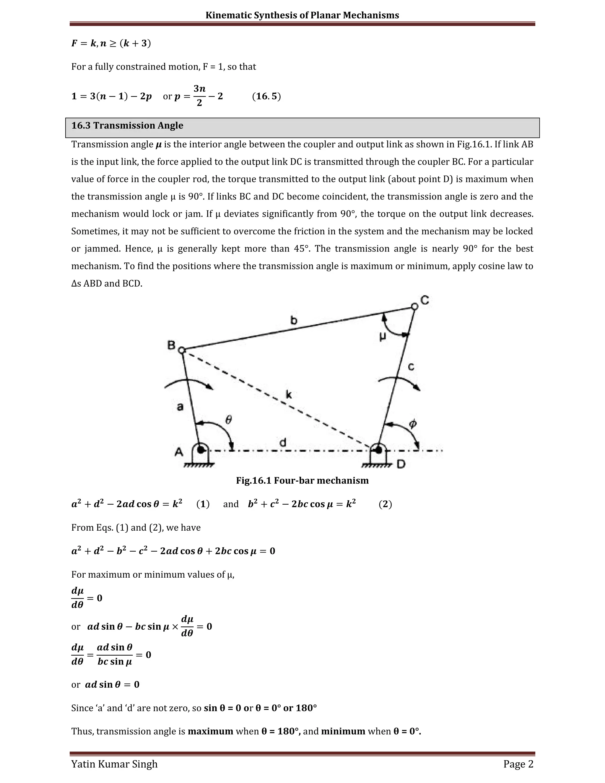 Kinematic Synthesis | PDF