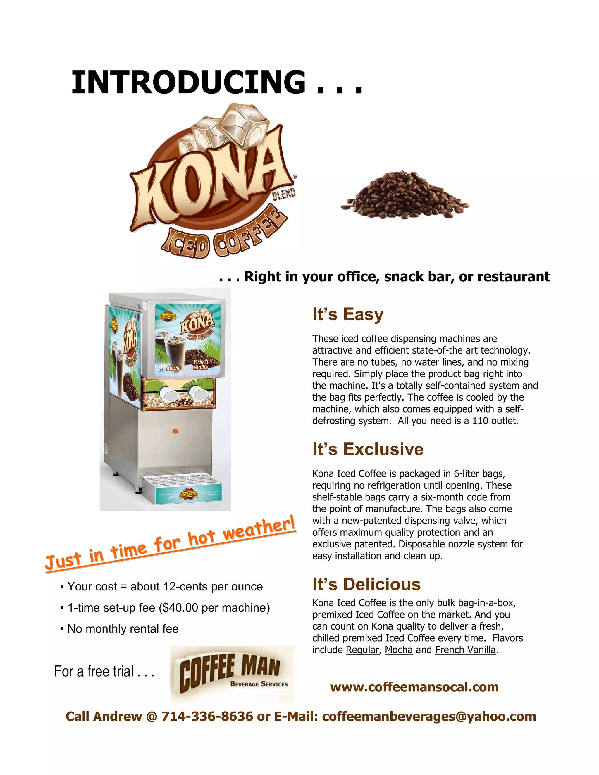 KONA ICED COFFEE from COFFEE MAN BEVERAGE SERVICES | PDF