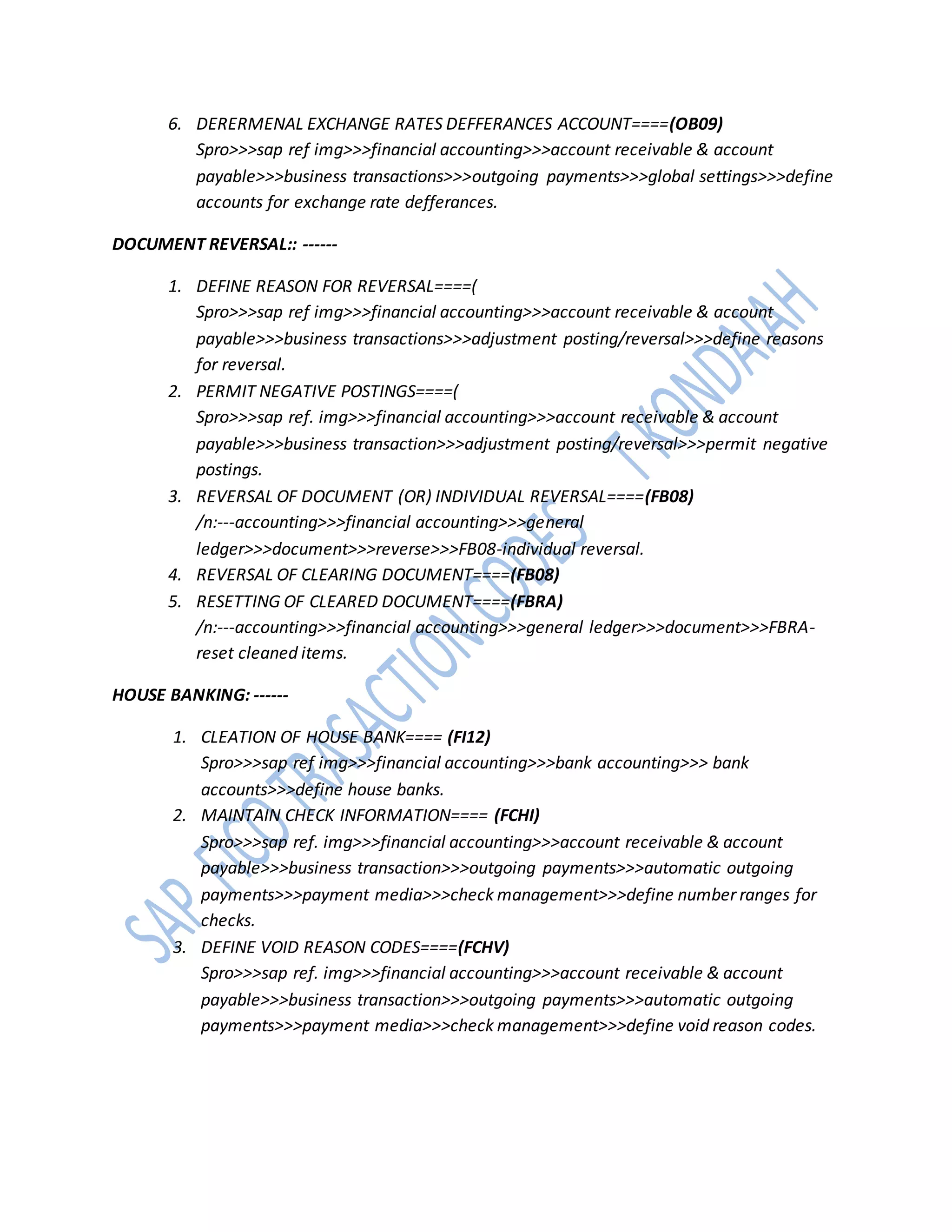 SAP FICO T CODES T KONDAIAH | DOCX