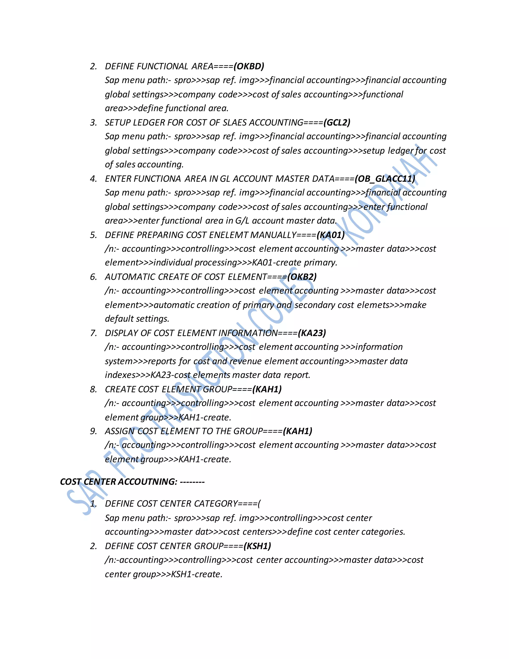 SAP FICO T CODES T KONDAIAH | DOCX