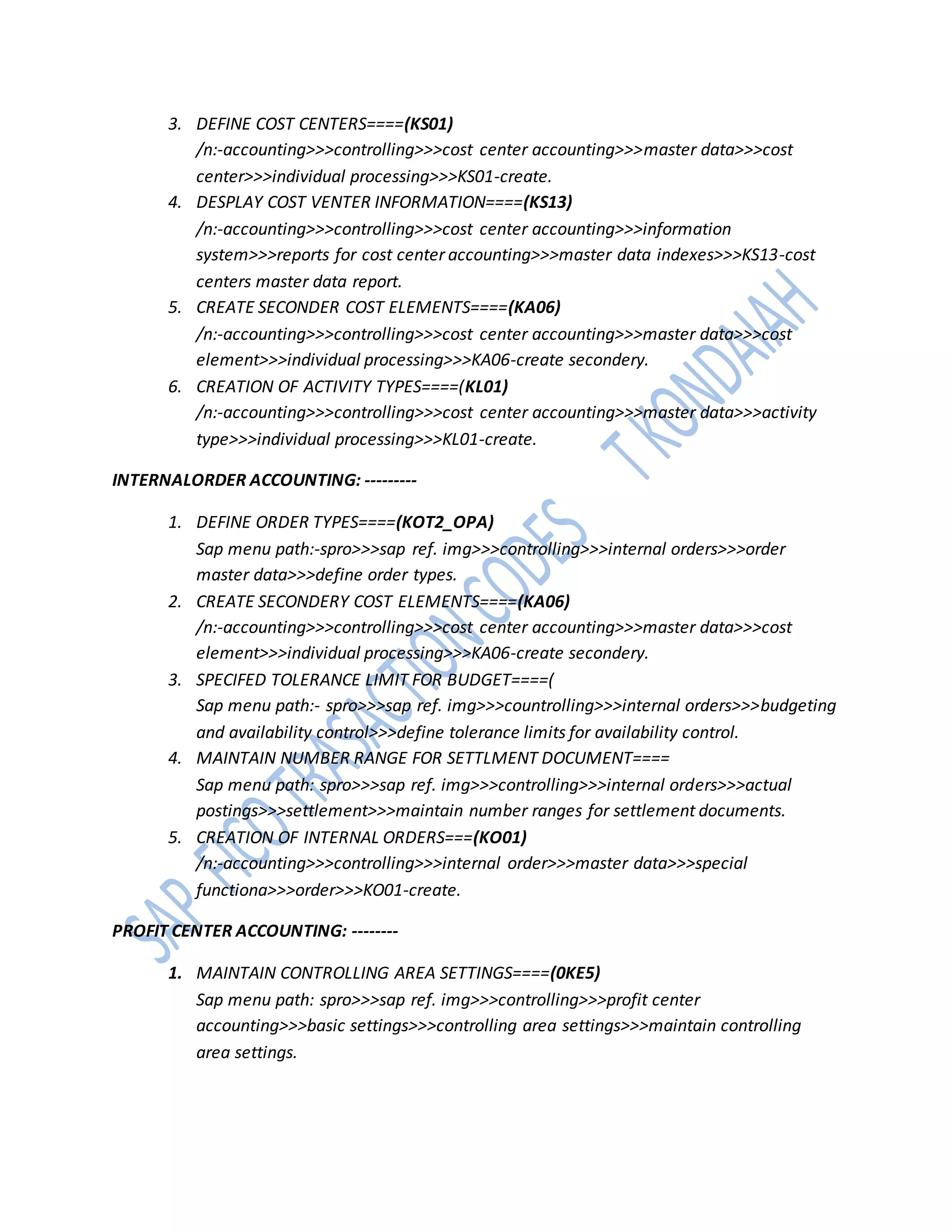 SAP FICO T CODES T KONDAIAH | DOCX