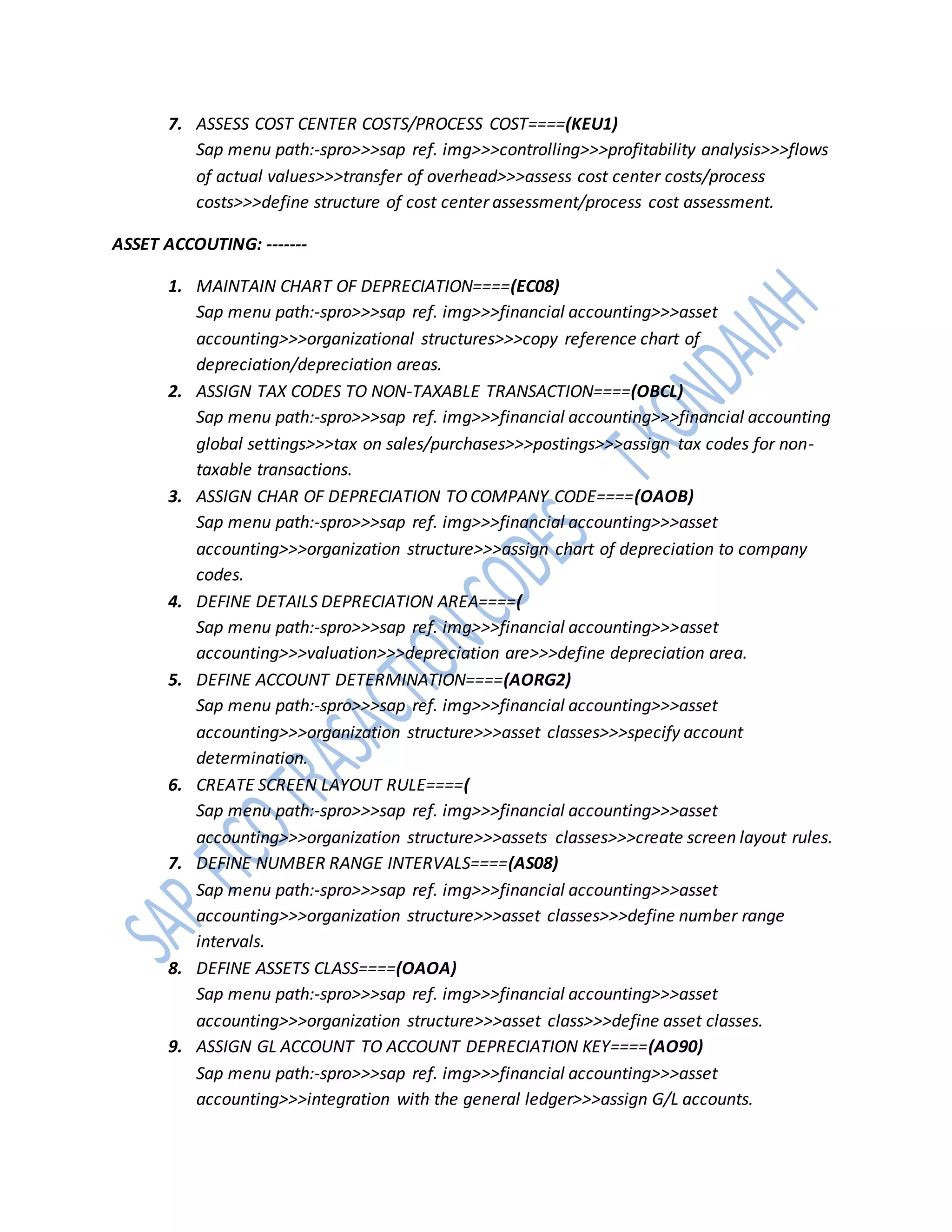 SAP FICO T CODES T KONDAIAH | DOCX