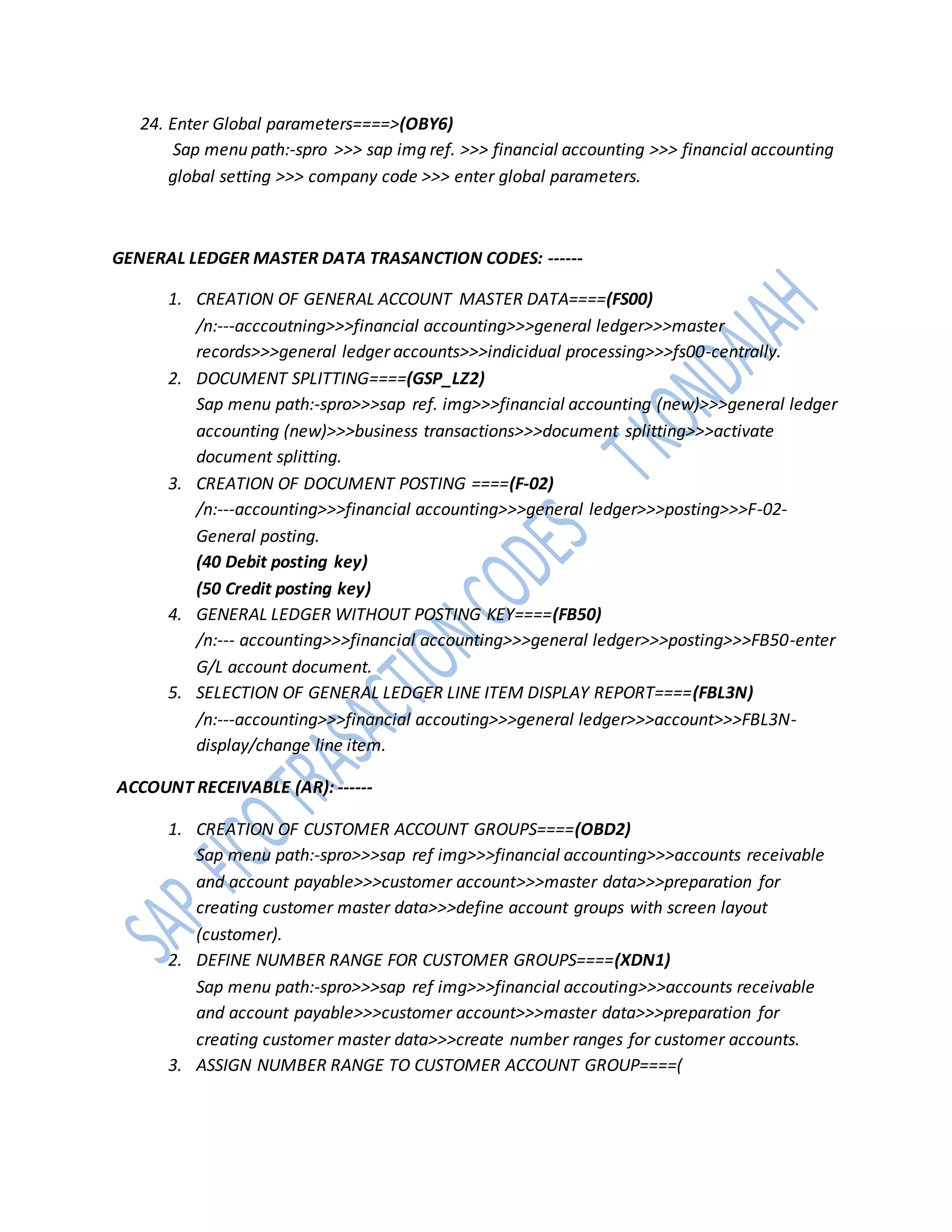 SAP FICO T CODES T KONDAIAH | DOCX