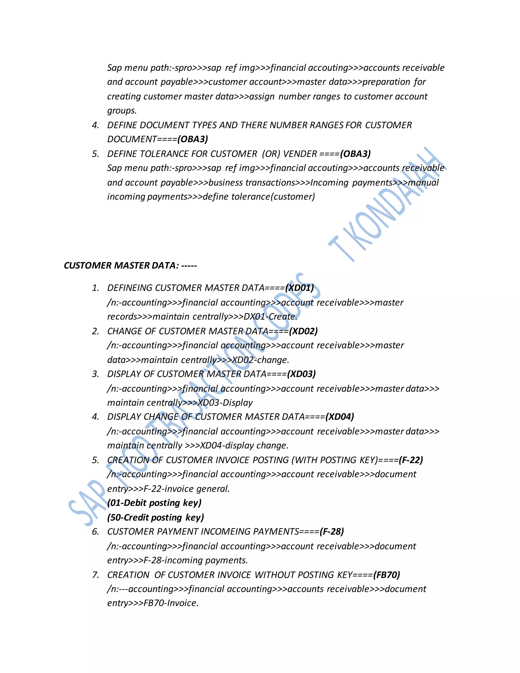 SAP FICO T CODES T KONDAIAH | DOCX
