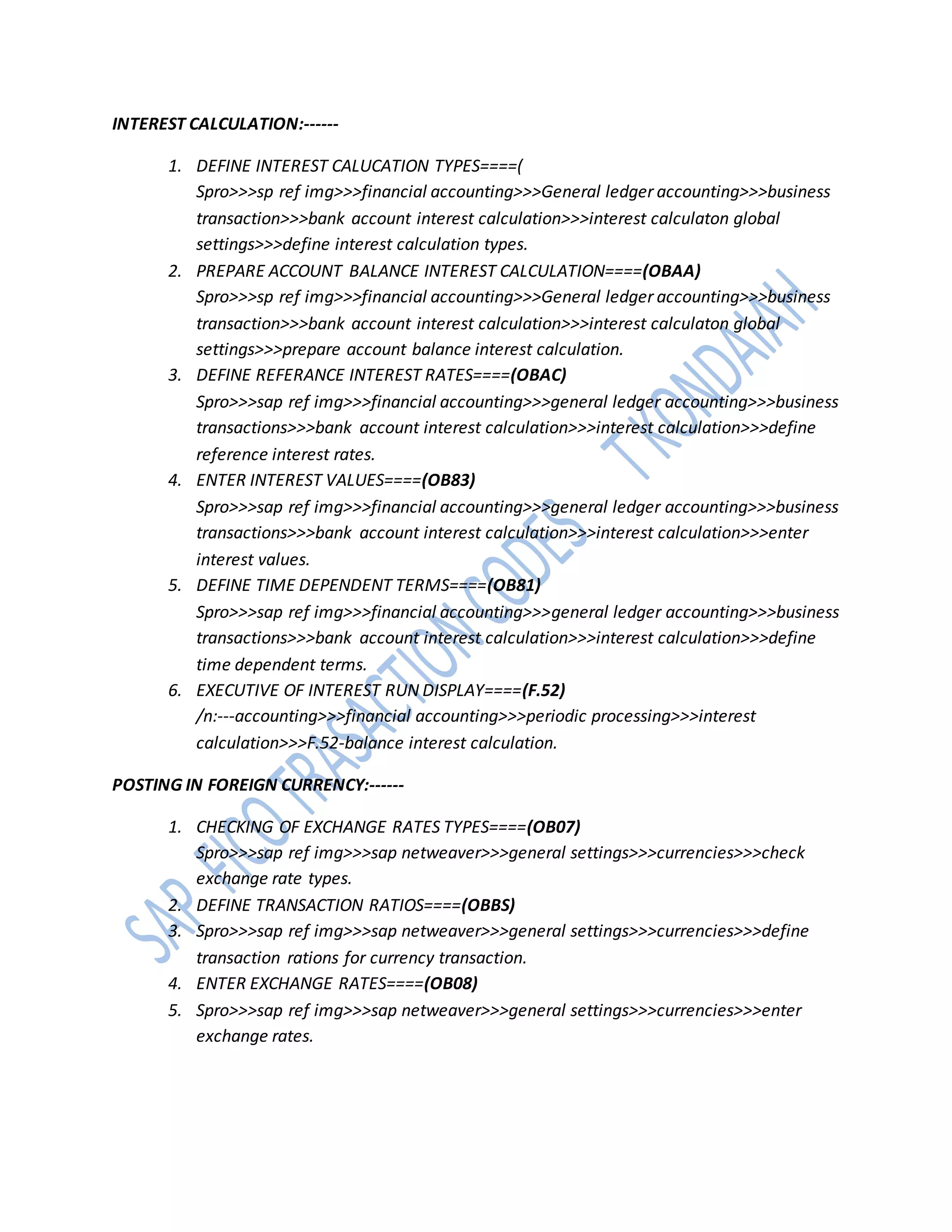 SAP FICO T CODES T KONDAIAH | DOCX