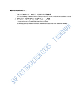 SAP FICO T CODES T KONDAIAH | DOCX