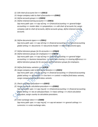 SAP FICO T CODES T KONDAIAH | DOCX