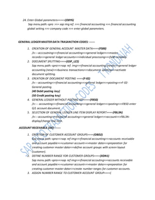 SAP FICO T CODES T KONDAIAH | DOCX