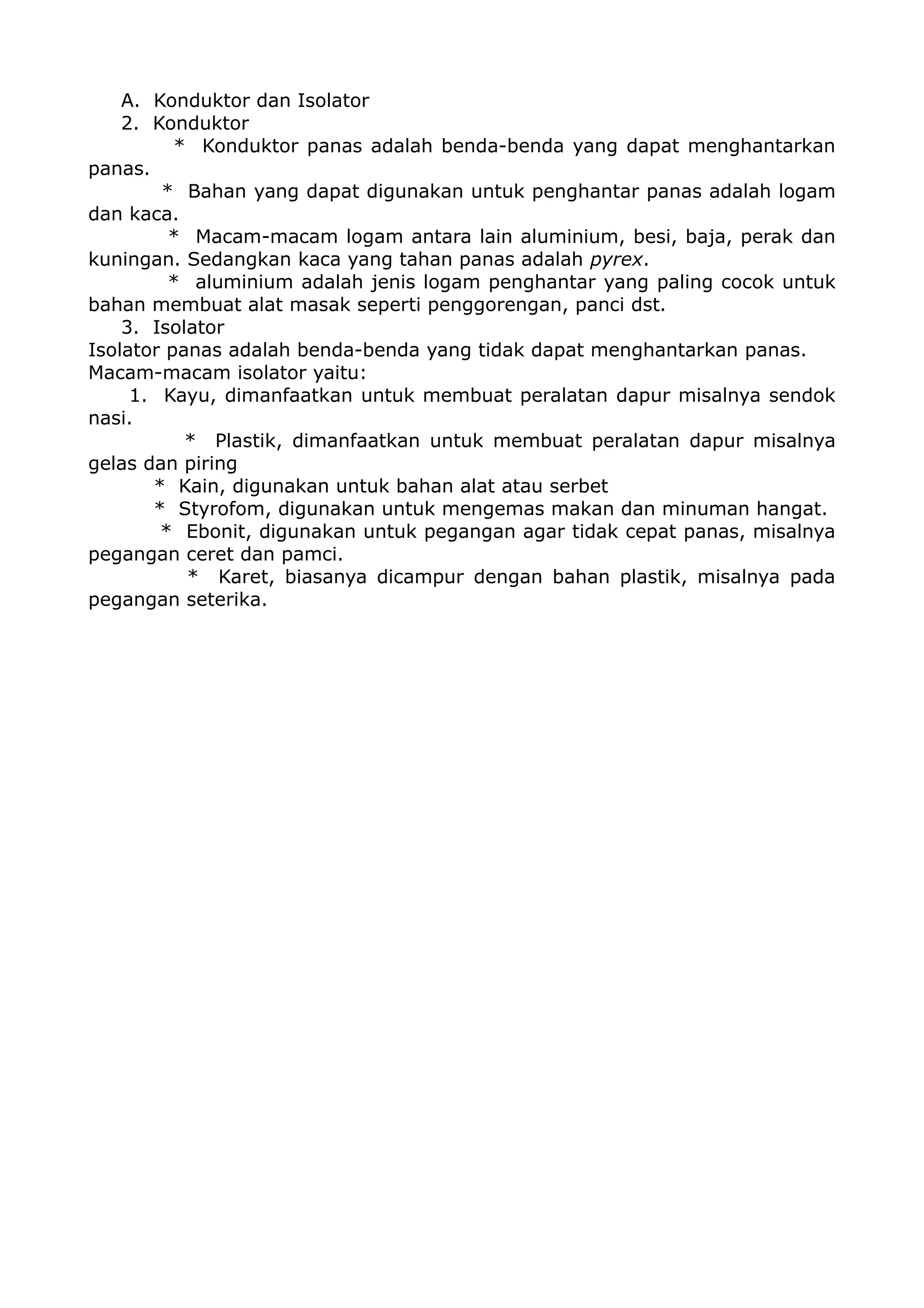 Konduktor dan isolator panas | DOC