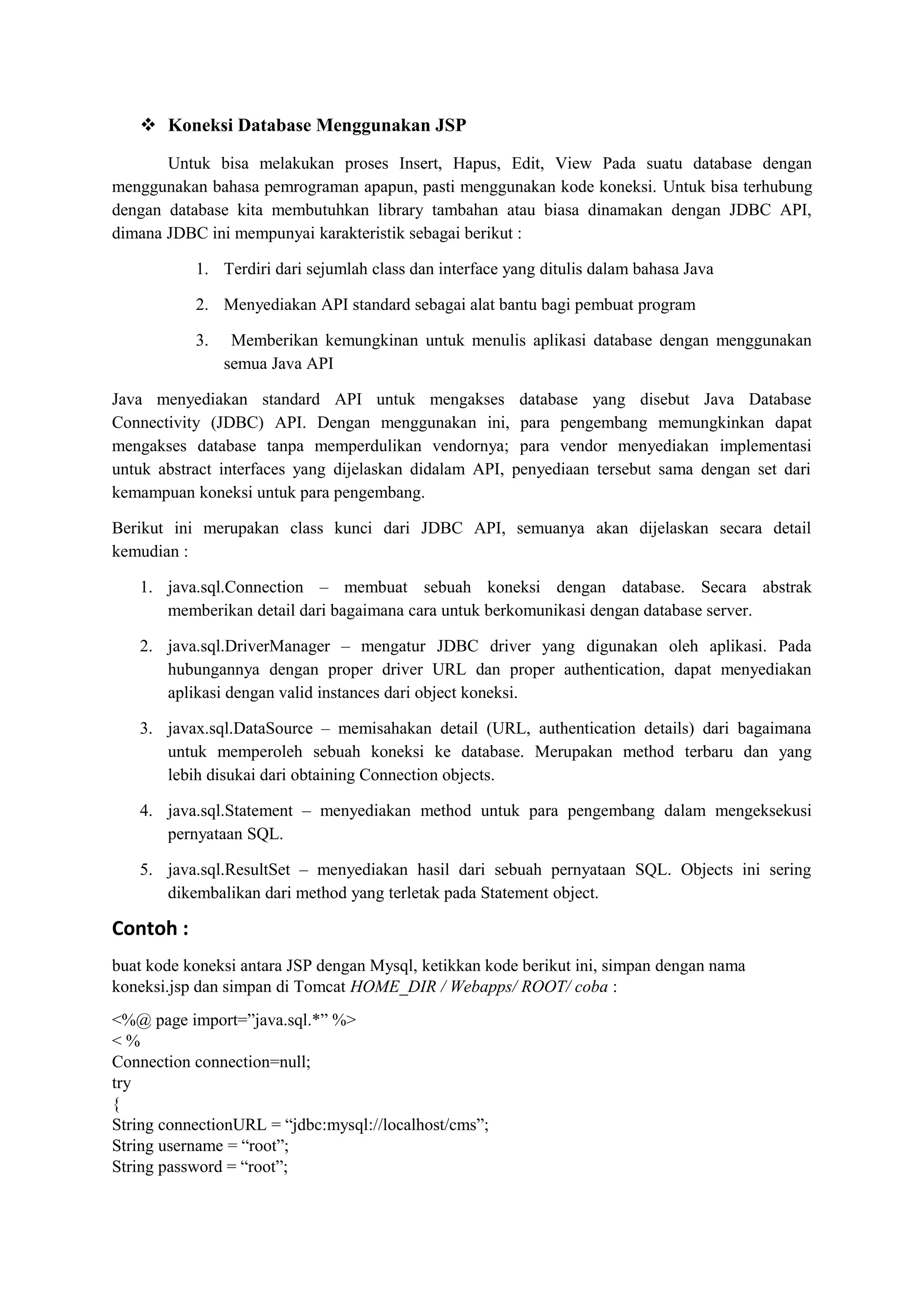 Koneksi database menggunakan jsp | PDF