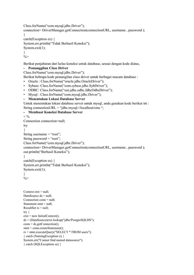 Koneksi database menggunakan jsp | PDF