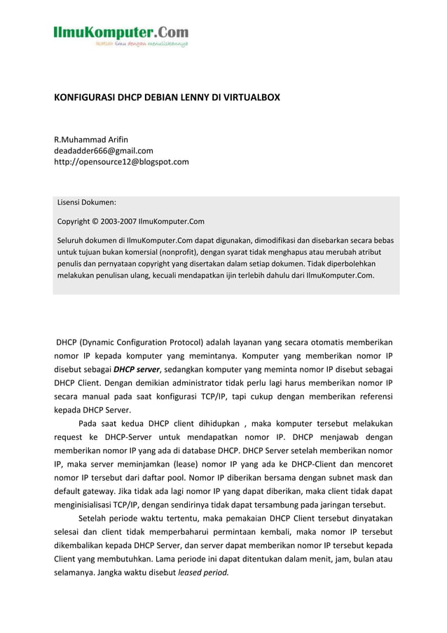 Konfigurasi dhcp (linux debian) | PDF