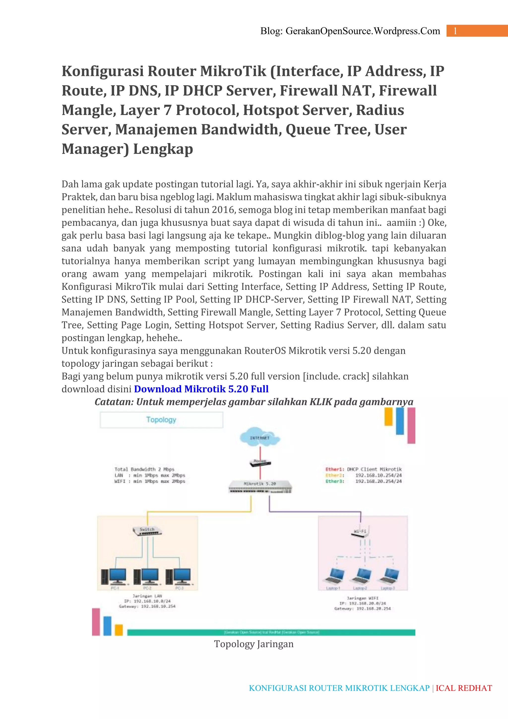 Konfigurasi router mikrotik lengkap | PDF