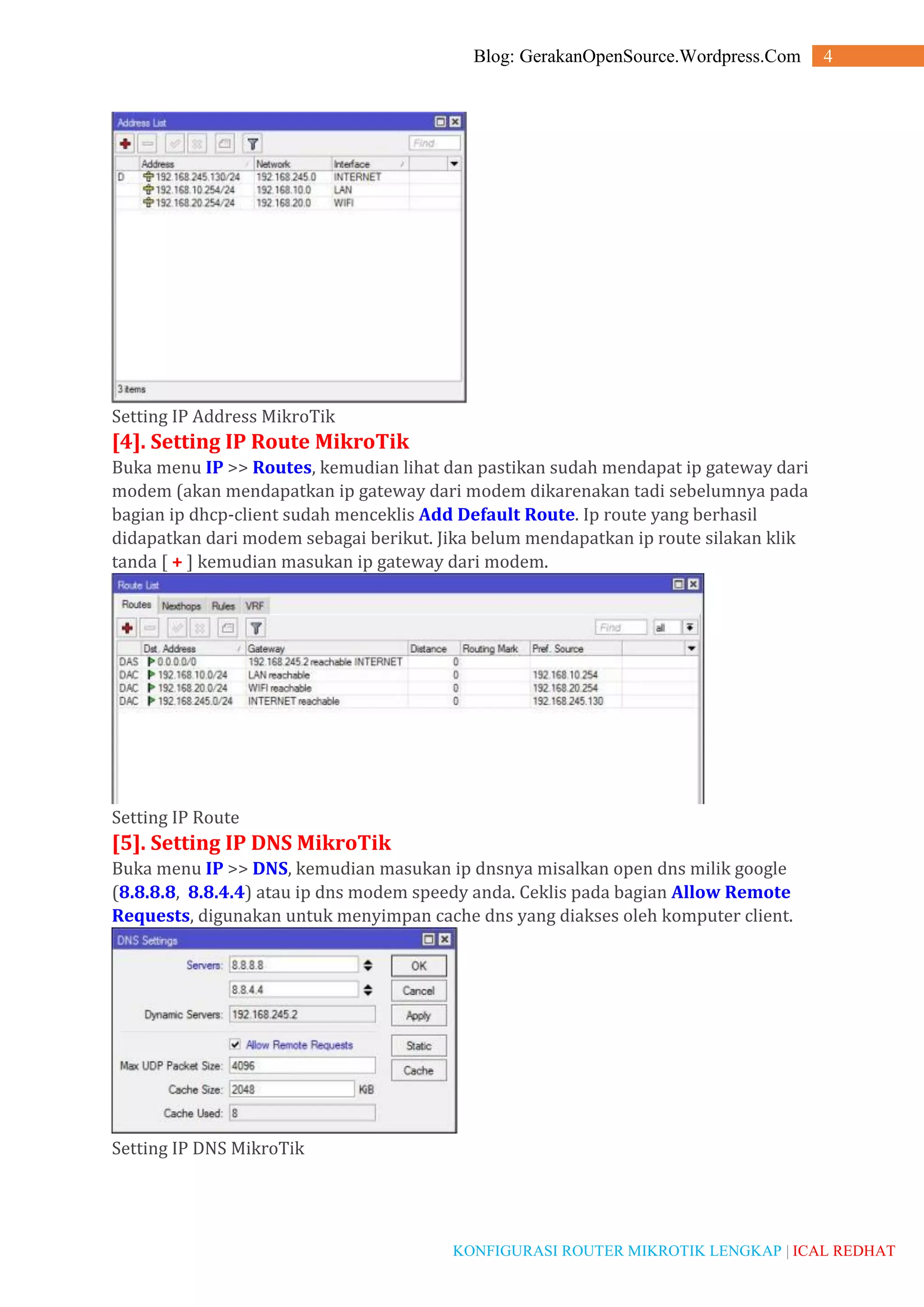 Konfigurasi router mikrotik lengkap | PDF