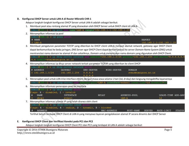 Konfigurasi DHCP Server dan DHCP Relay Agent di Mikrotik Menggunakan GNS3 | PDF