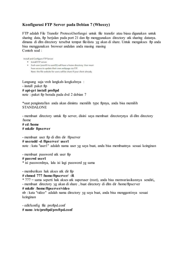 Konfigurasi ftp server pada debian 7 | DOCX