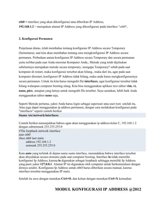 Konfigurasi ip address debian | DOCX