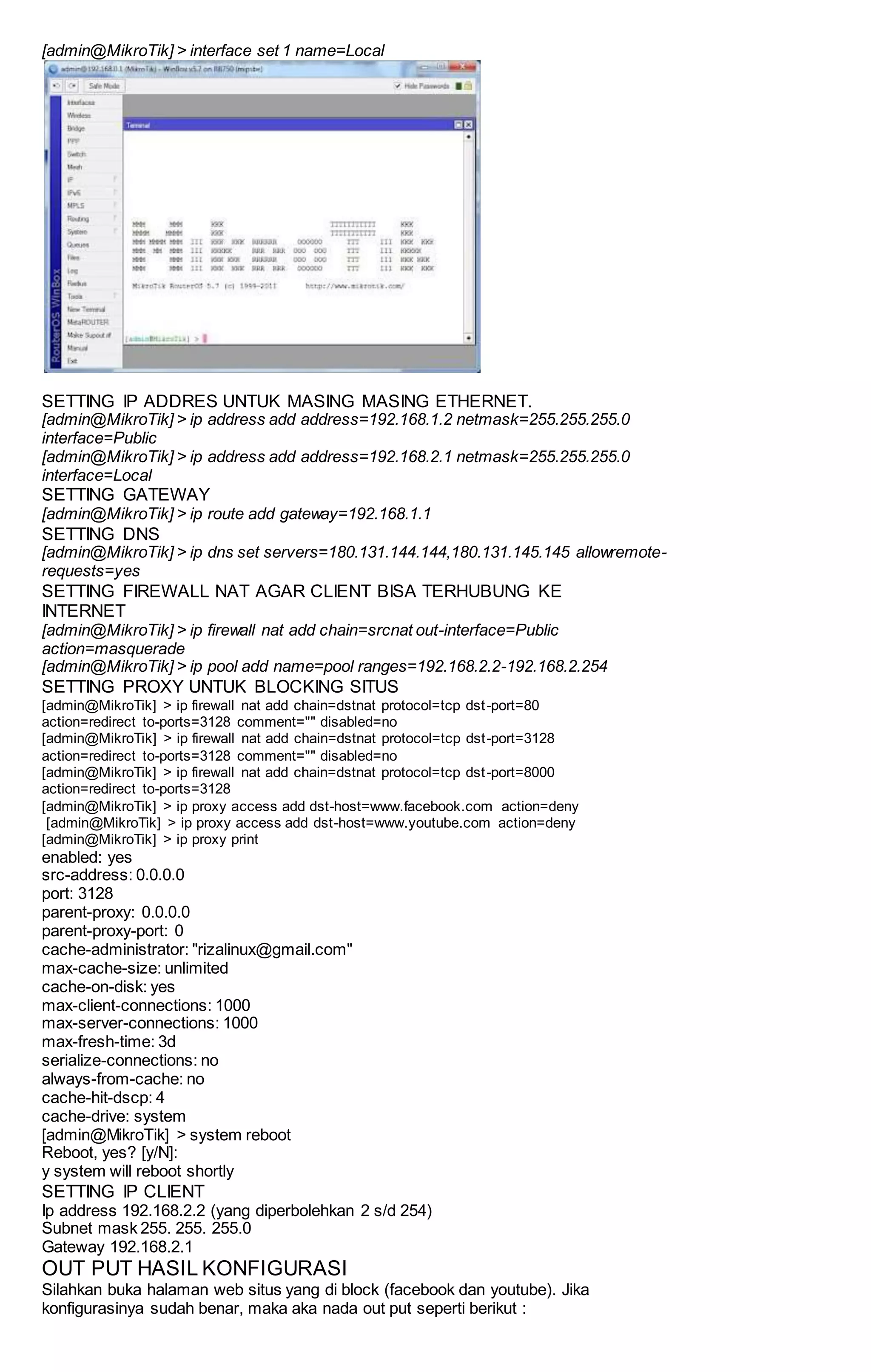 Konfigurasi mikrotik untuk jaringan lan | DOCX