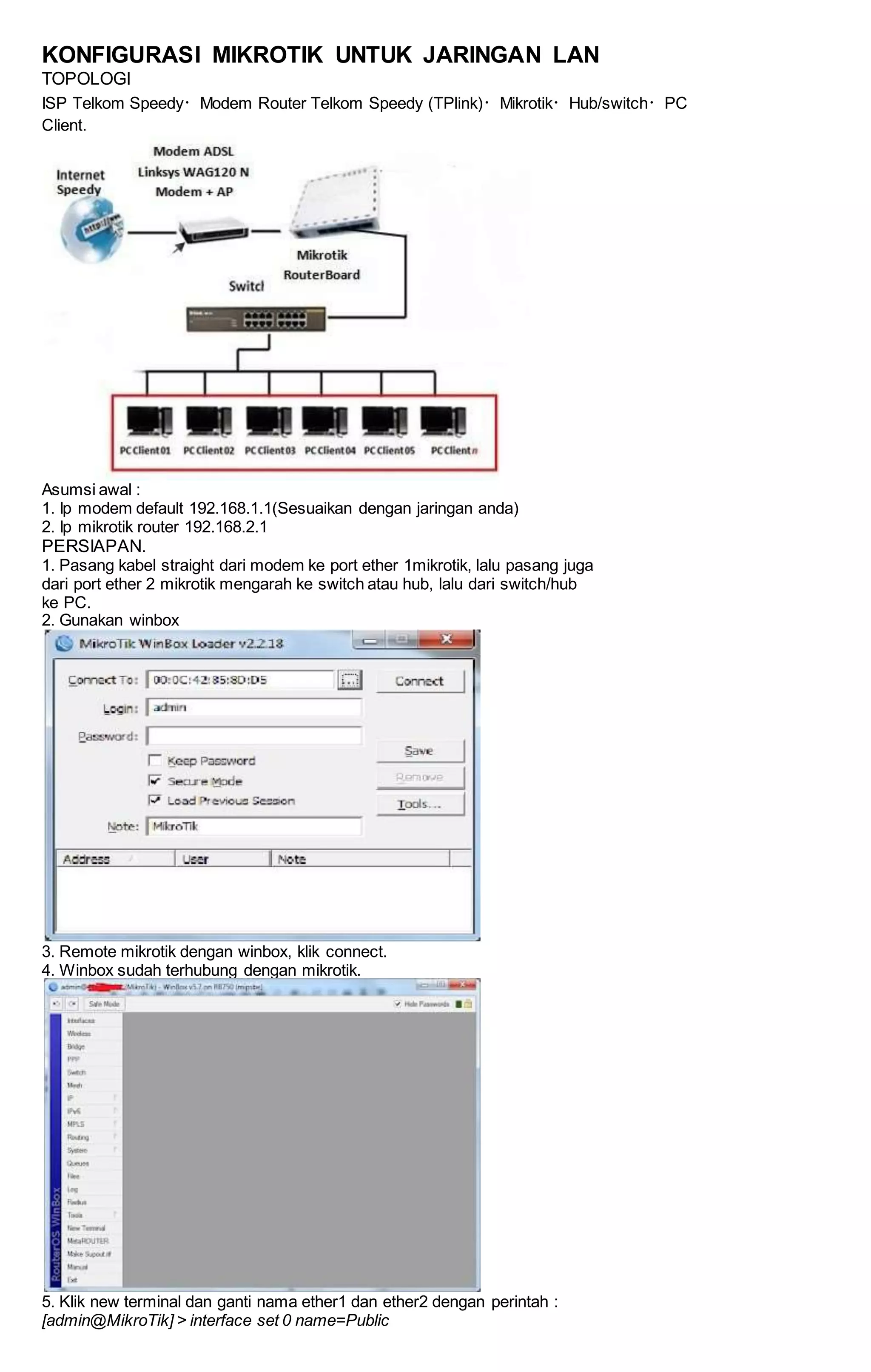 Konfigurasi mikrotik untuk jaringan lan | PDF