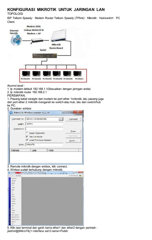 Konfigurasi mikrotik untuk jaringan lan | PDF