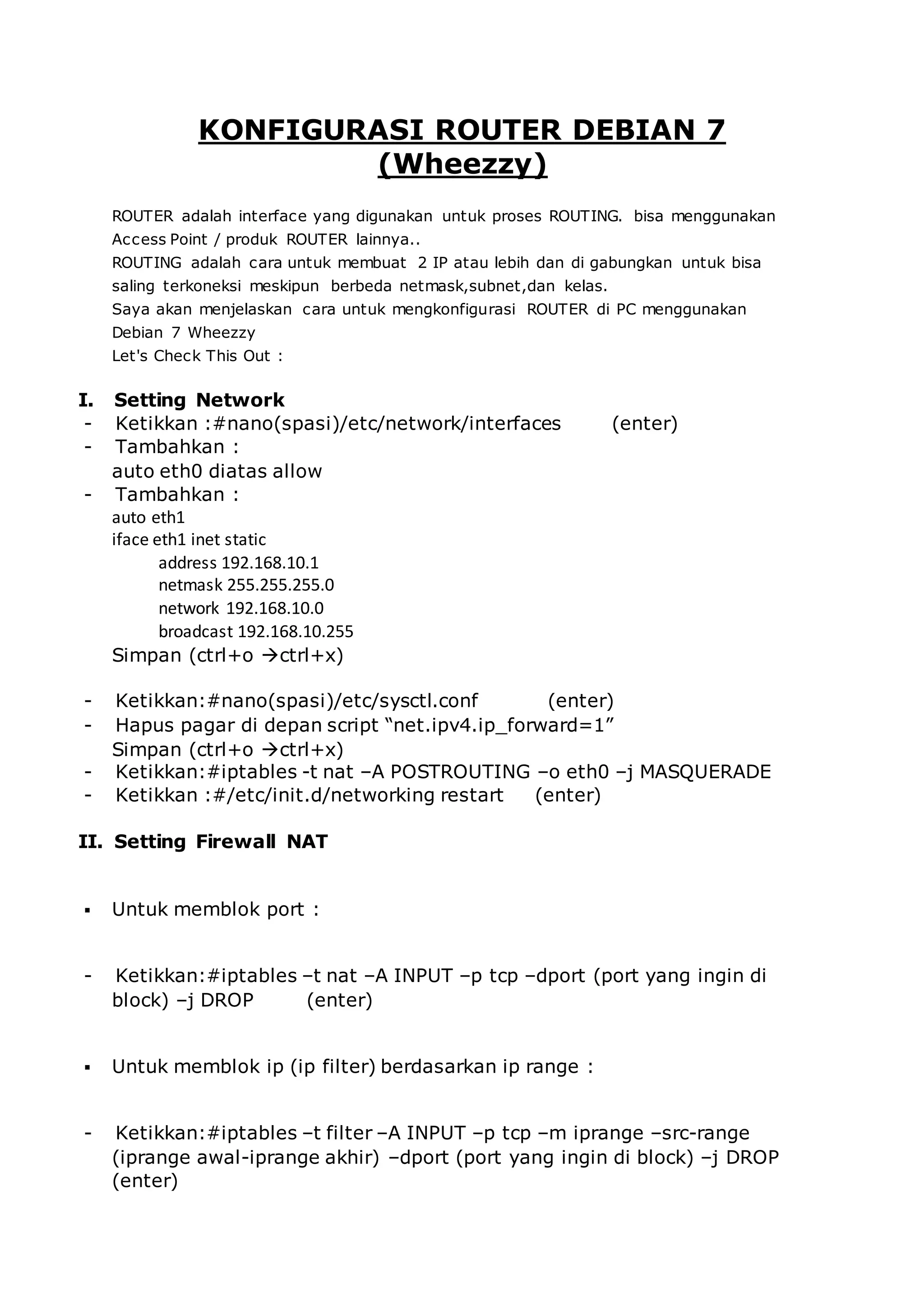 Konfigurasi router debian 7 | PDF