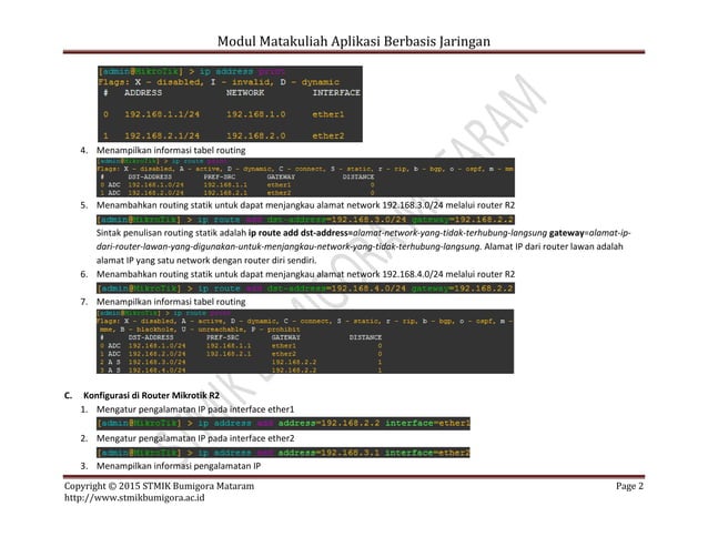 Konfigurasi Routing Statik di MikroTik | PDF
