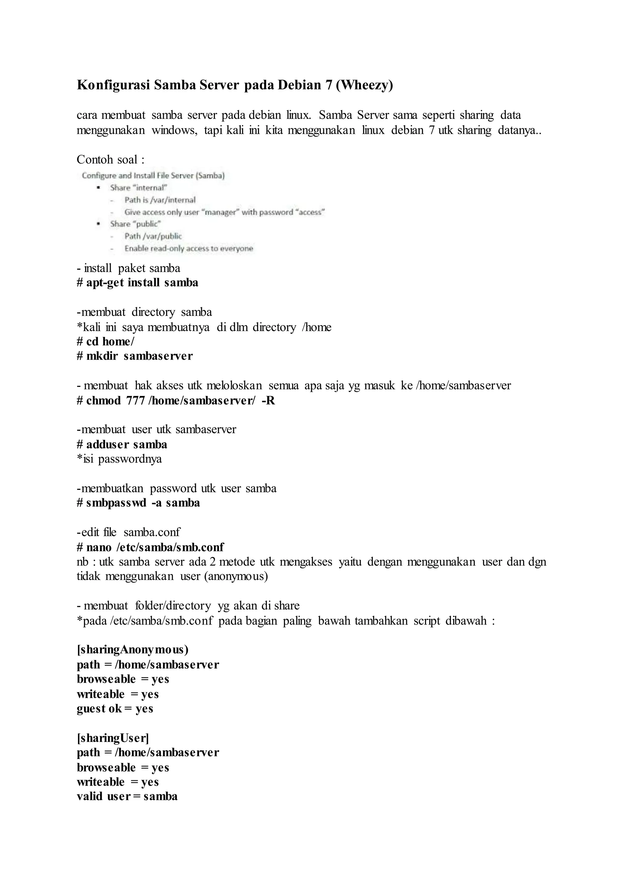 Konfigurasi samba server pada debian 7 | DOCX