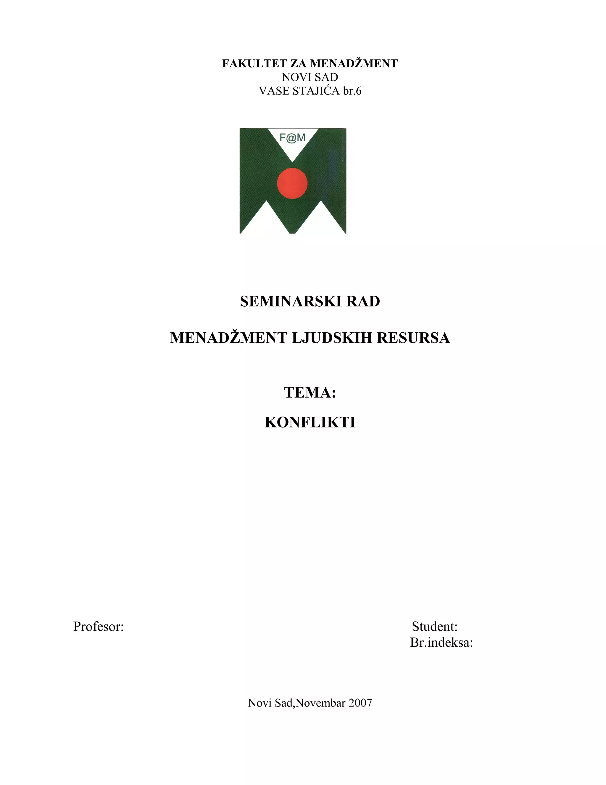 Konflikti menadzment ljudskih resursa | PDF