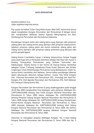 Deklarasi dan Agenda Hasil Kongres Perumahan dan Permukiman II Tahun 2009 | PDF