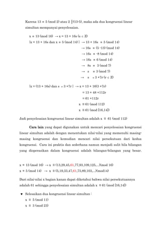 Kongruensi linear simultan | DOCX