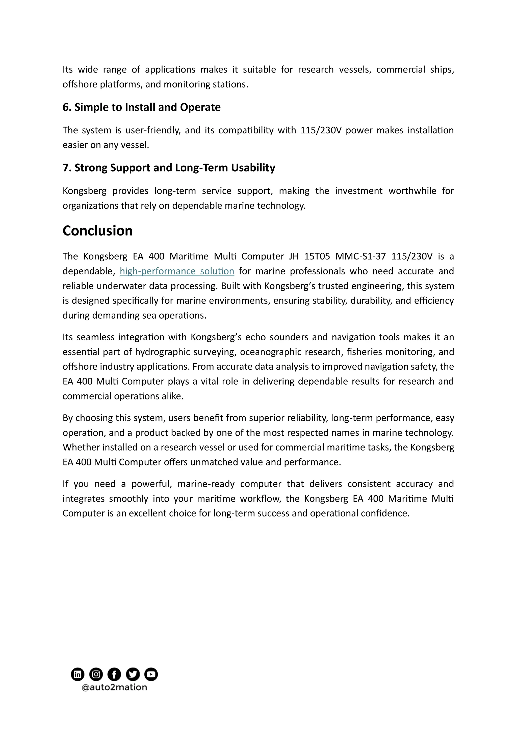 Kongsberg Ea 400 Maritime Multi Computer Jh 15T05 Mmc-s1-37 115 230V | PDF