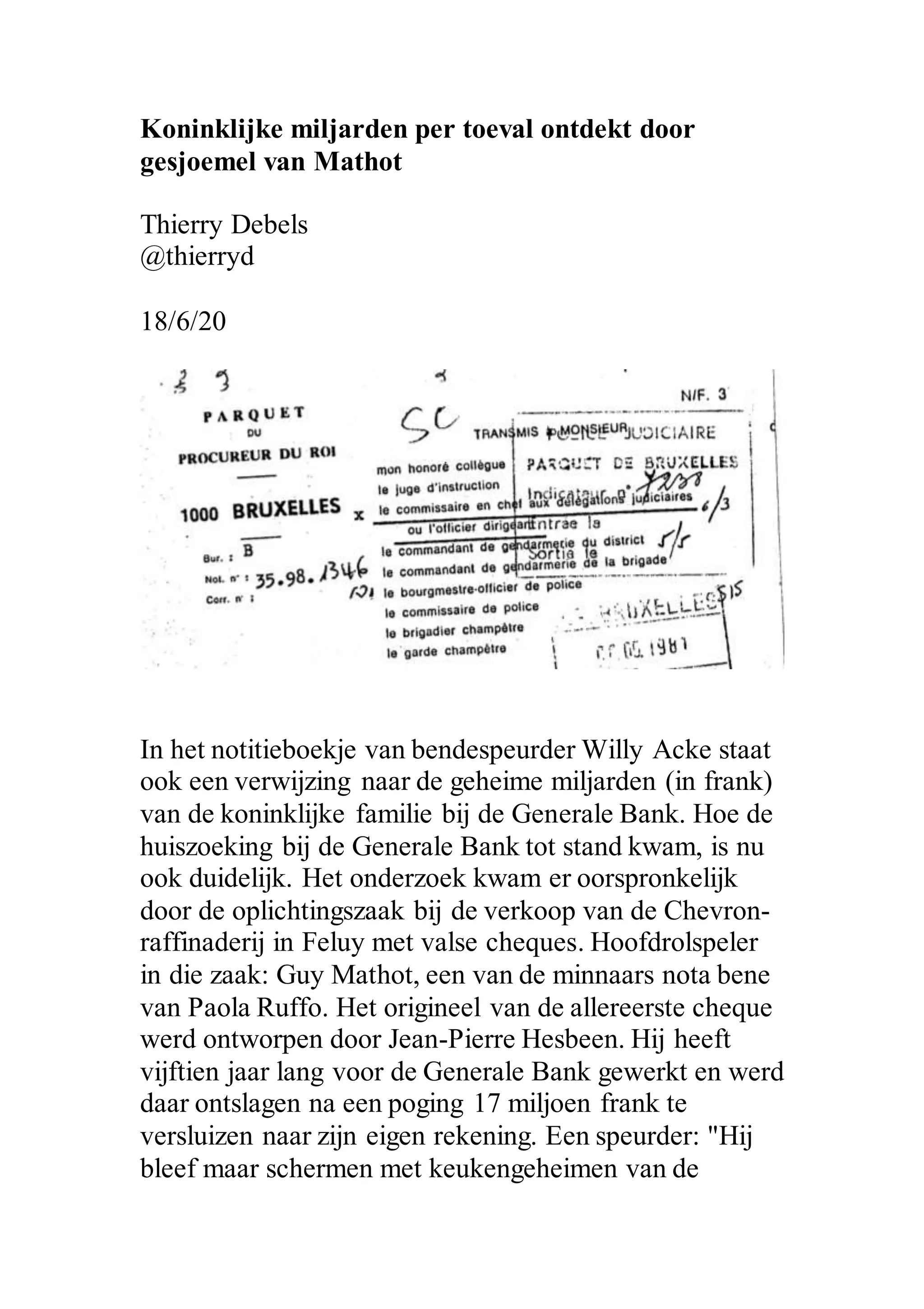 Koninklijke miljarden per toeval ontdekt door gesjoemel van Mathot | DOC