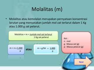 Konsentrasi dan sifat koligatif larutan | PPT
