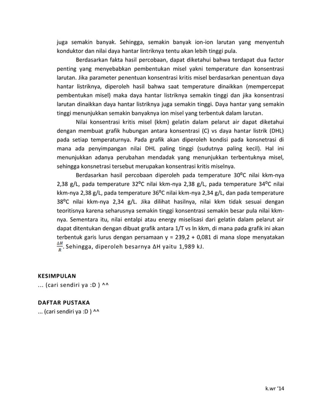 laporan kimia fisik - Konsentrasi kritis misel | PDF